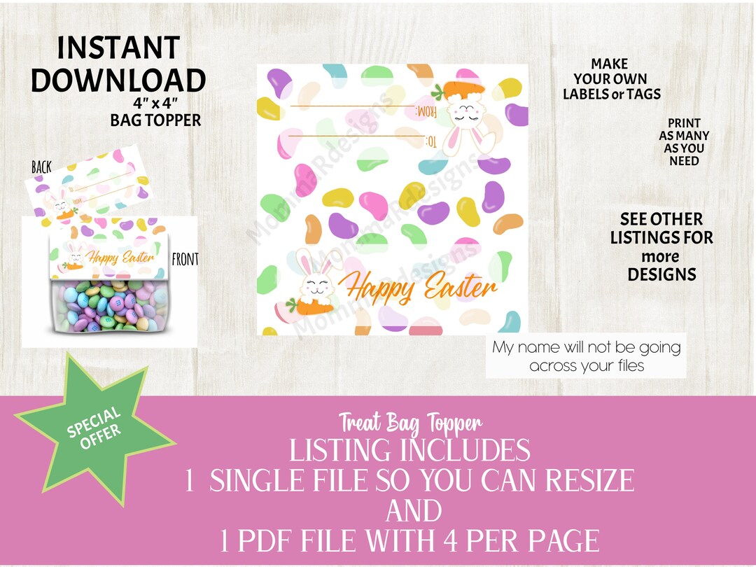 Instant Download Happy Easter Treat Bag Topper, 4" X 4" Bag Toppers ...