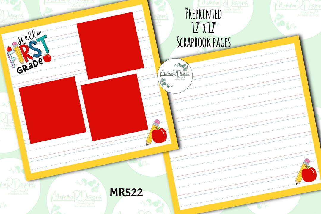 HELLO 1st GRADE Scrapbook Pages, 2 Pre Printed Scrapbooking Pages, EZ ...