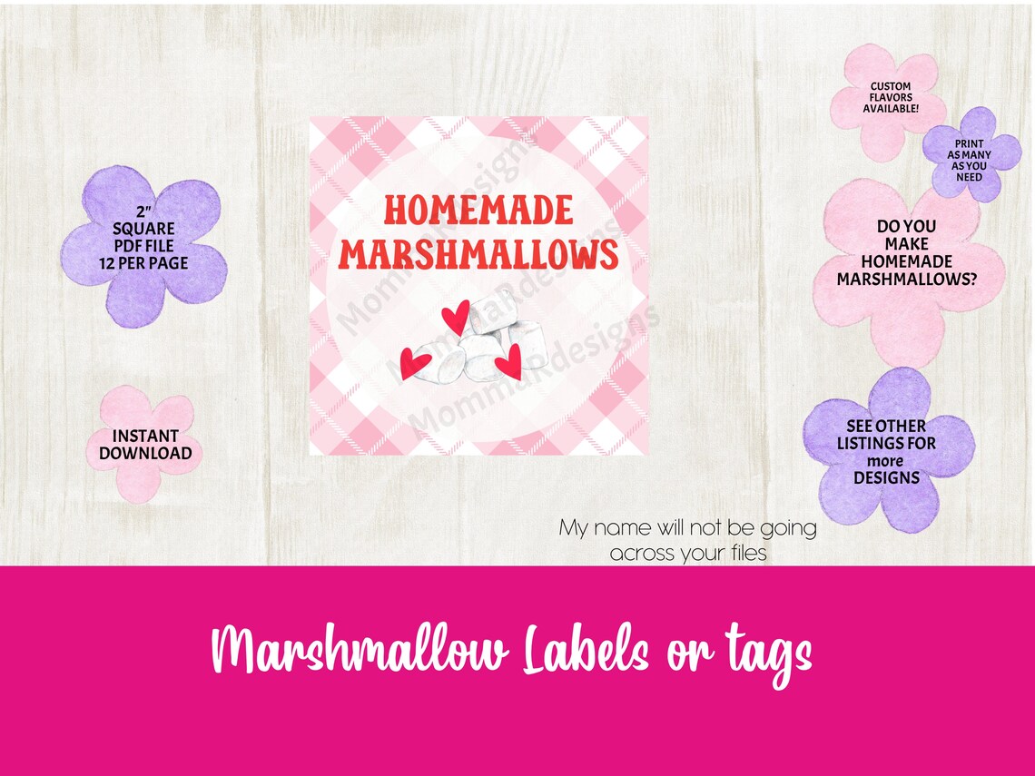 HOMEMADE MARSHMALLOW Printable Label GOURMET Marshmallow - Etsy