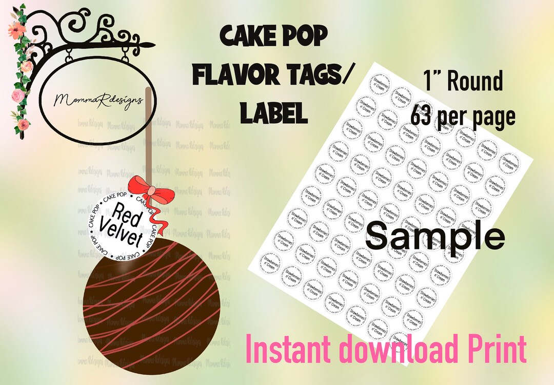 RED VELVET Cake Pop Flavor Tags, 1" Cake Pop Labels, Red Velvet Cake ...