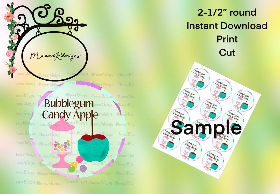 Candy Apple BUBBLEGUM Gourmet Candy Apple Labels, Instant Download - Etsy