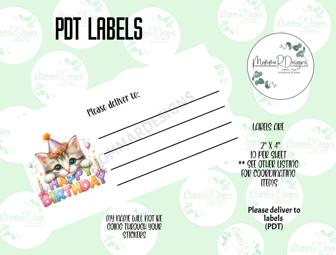 BIRTHDAY CAT Labels, Please Deliver to Labels, Mailing Labels, Address ...