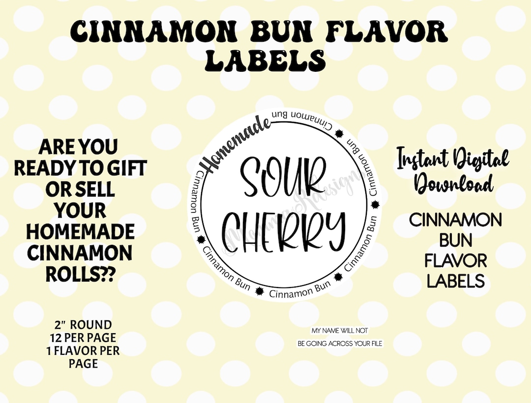 SOUR Cherry CINNAMON ROLL Flavored Label, Cinnamon Bun Tags, 2" Round ...