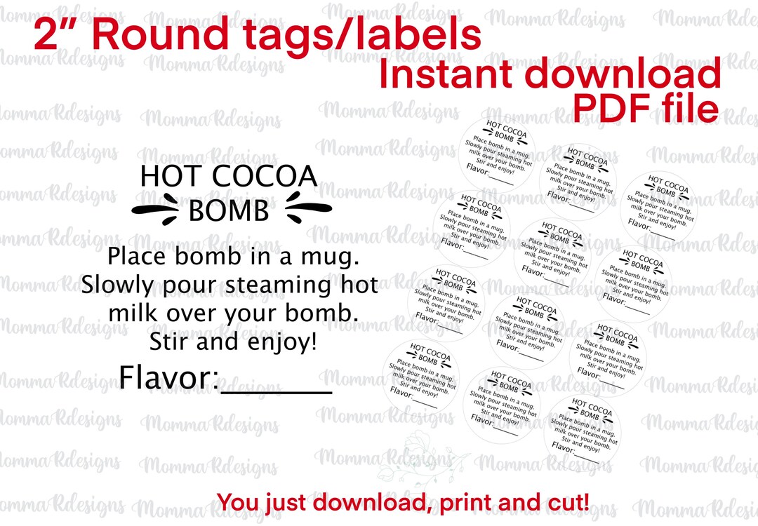 Hot Chocolate Bomb Tags, Hot Cocoa Bomb Label, 2-1/2” Round Tags ...