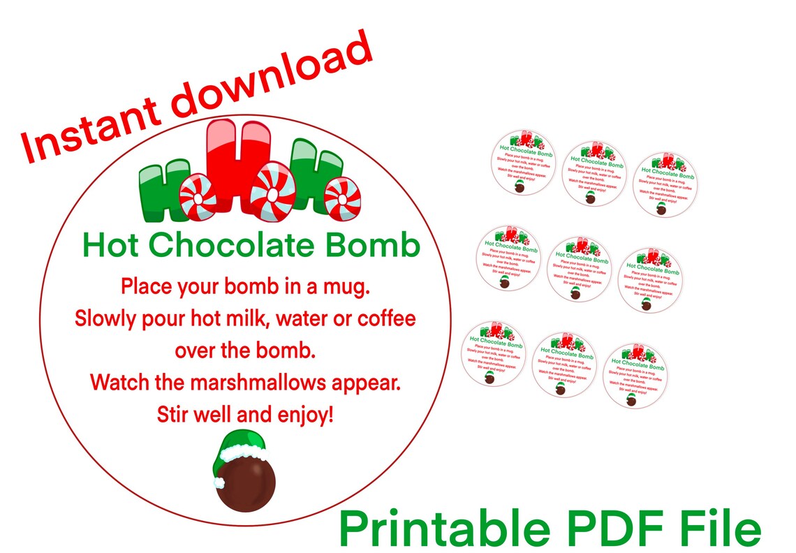 2-1/2 Hoho Cocoa Bomb Instruction Tag Direction Card for Hot | Etsy