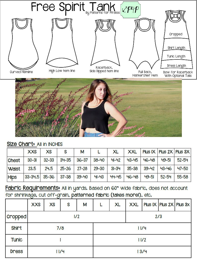 Free Spirit Tank Sewing PDF Pattern by Patterns for Pirates Sizes Xxs ...