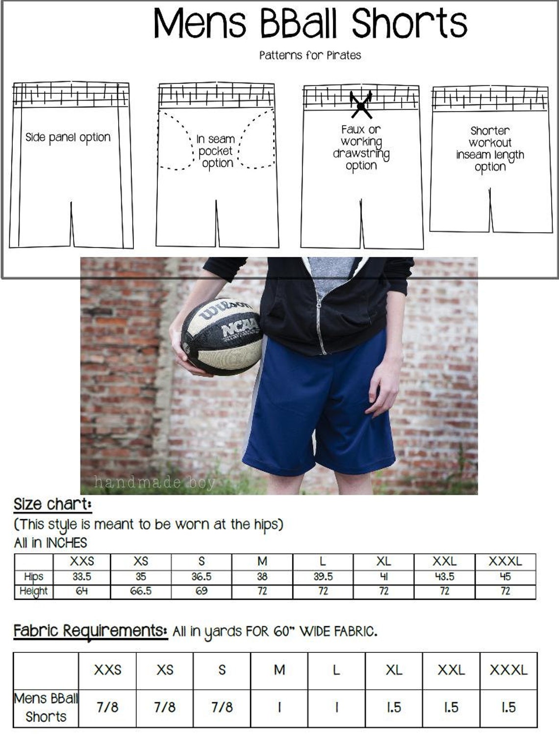 Mens Bball Shorts Sewing PDF Pattern Sizes XXS-XXL for Boys or - Etsy