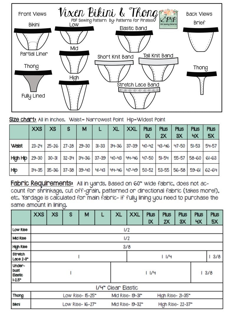 Vixen Bikini & Thong | PDF Sewing Pattern, Adult Sizes XXS - Plus 5X - Etsy