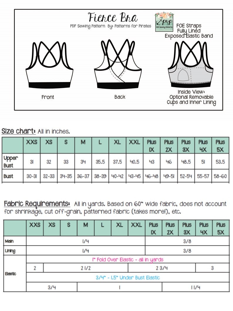 Fierce Bra | PDF Sewing Pattern, Adult Sizes XXS - Plus 5X - Etsy