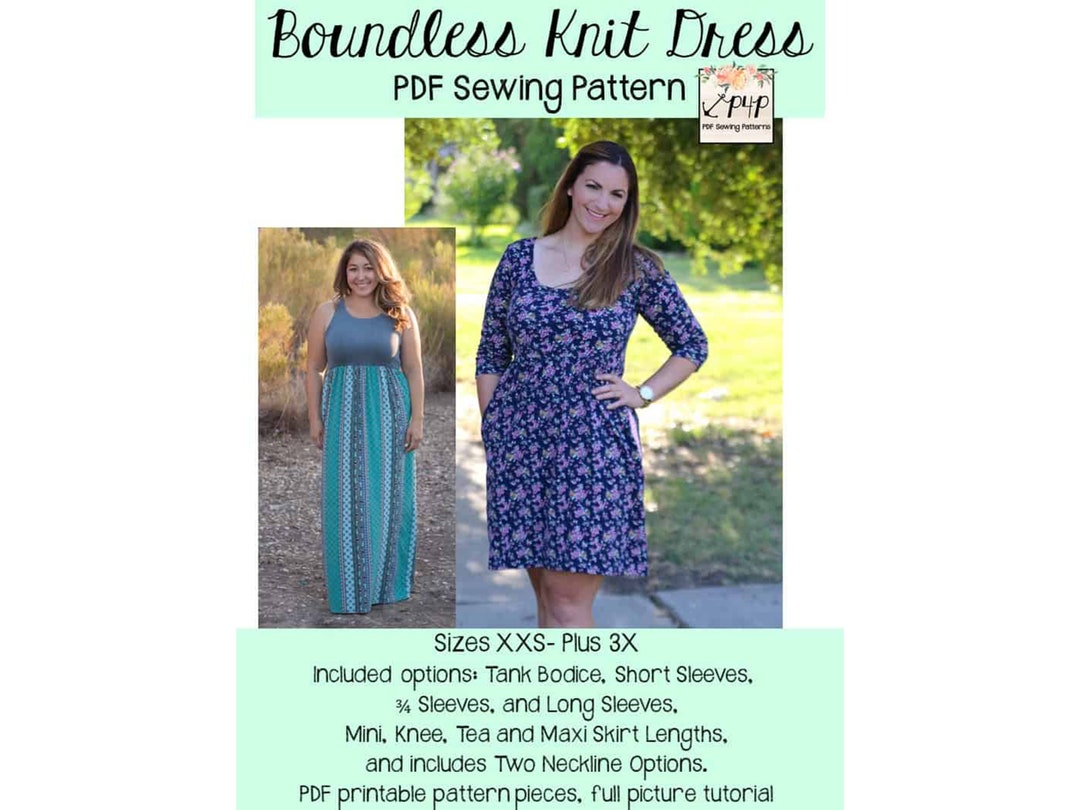 Boundless Knit Dress | PDF Sewing Pattern, Adult Sizes XXS - Plus 3X - Etsy