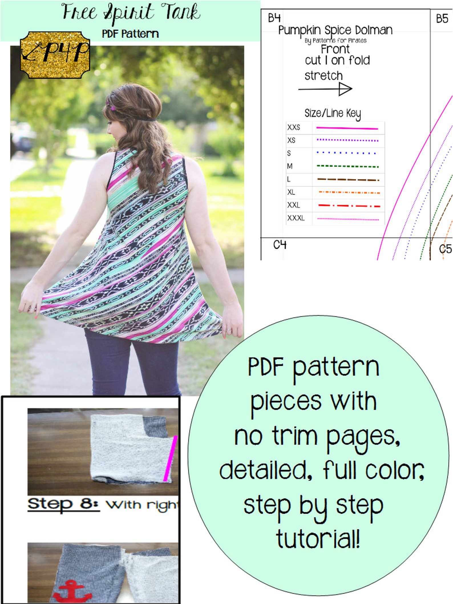 Free Spirit Tank Sewing PDF Pattern by Patterns for Pirates Sizes Xxs ...