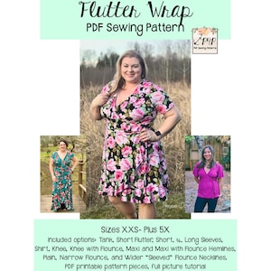 Flutter Wrap | PDF Sewing Pattern, Adult Sizes XXS - Plus 5X - Etsy