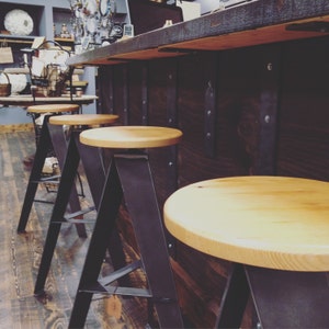 Bar Height, Windmill Stool, Metal Base, Solid Wood Seat, Swivel and ...