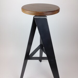 Bar Height, Windmill Stool, Metal Base, Solid Wood Seat, Swivel and ...