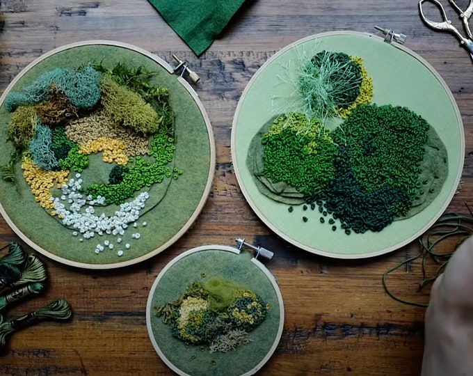 Woodland Moss Embroidery Art, Preserved Moss and Embroidery Hoop Art ...