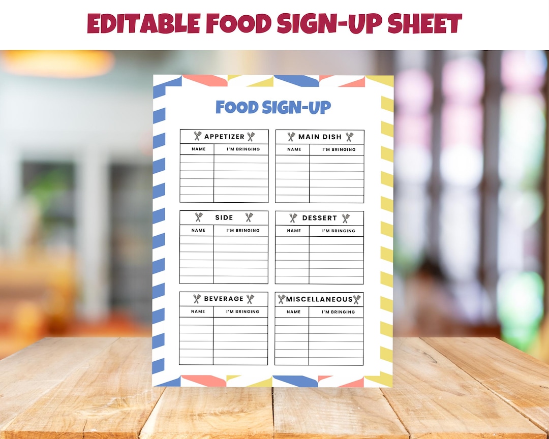 Editable Food Signup Sheet – Cook-off, Chili, Family or School Event ...