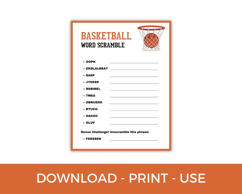 Basketball Word Scramble Game, Trivia (digital Download) - Etsy