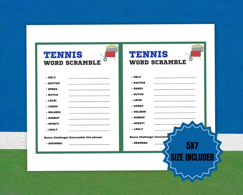 Tennis Word Scramble Game Printable, Sports Fan, Trivia Night, Team ...