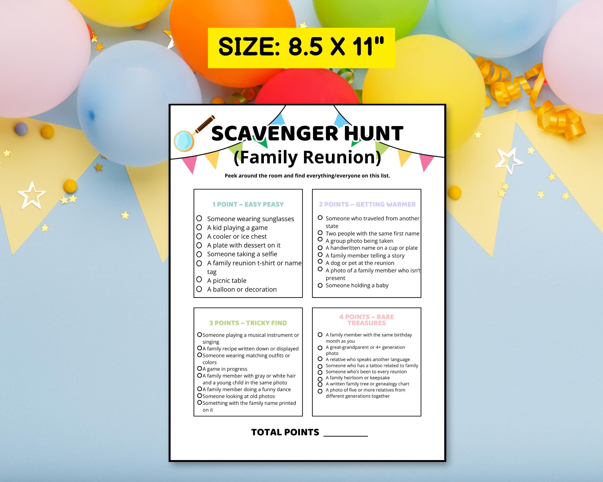 Family Reunion Scavenger Hunt Game, Printable Party Activity (digital ...