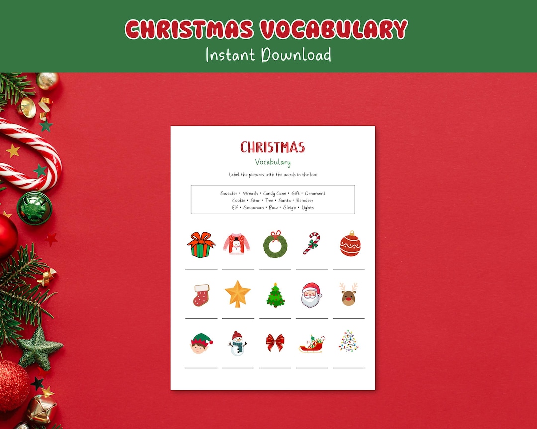 Christmas Vocabulary Printable, Classroom Activity, Christmas Words - Etsy