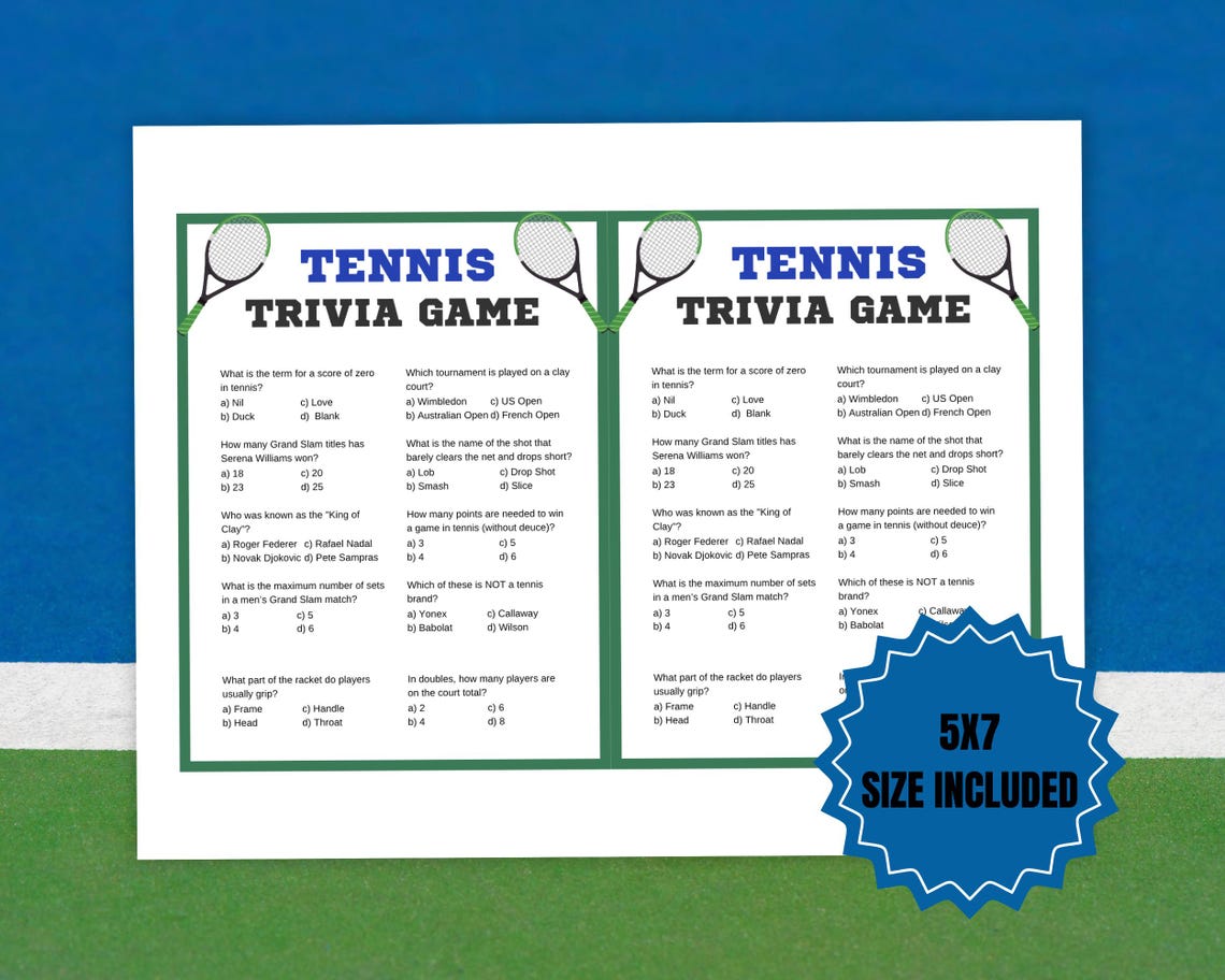 Tennis Trivia Game Printable, Sports Fan, Trivia Night, Team Building ...