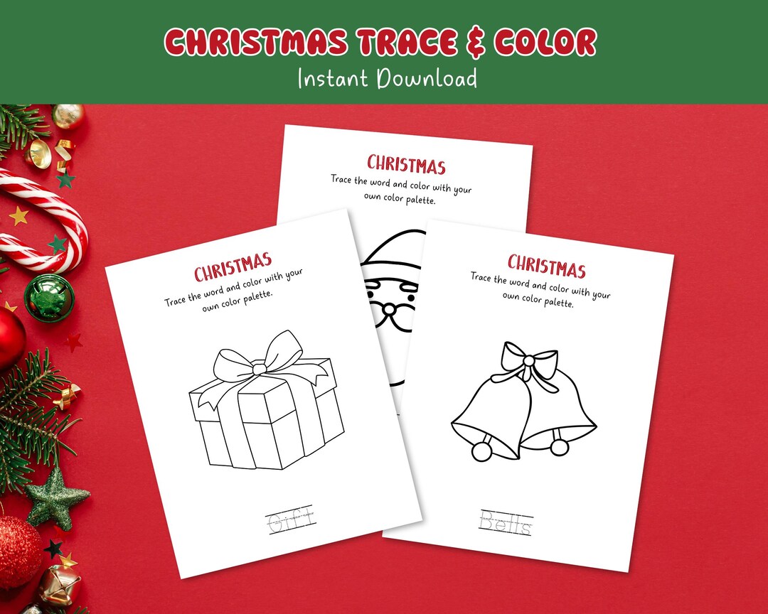 Christmas Trace & Color Printable, Classroom Literacy, Handwriting ...