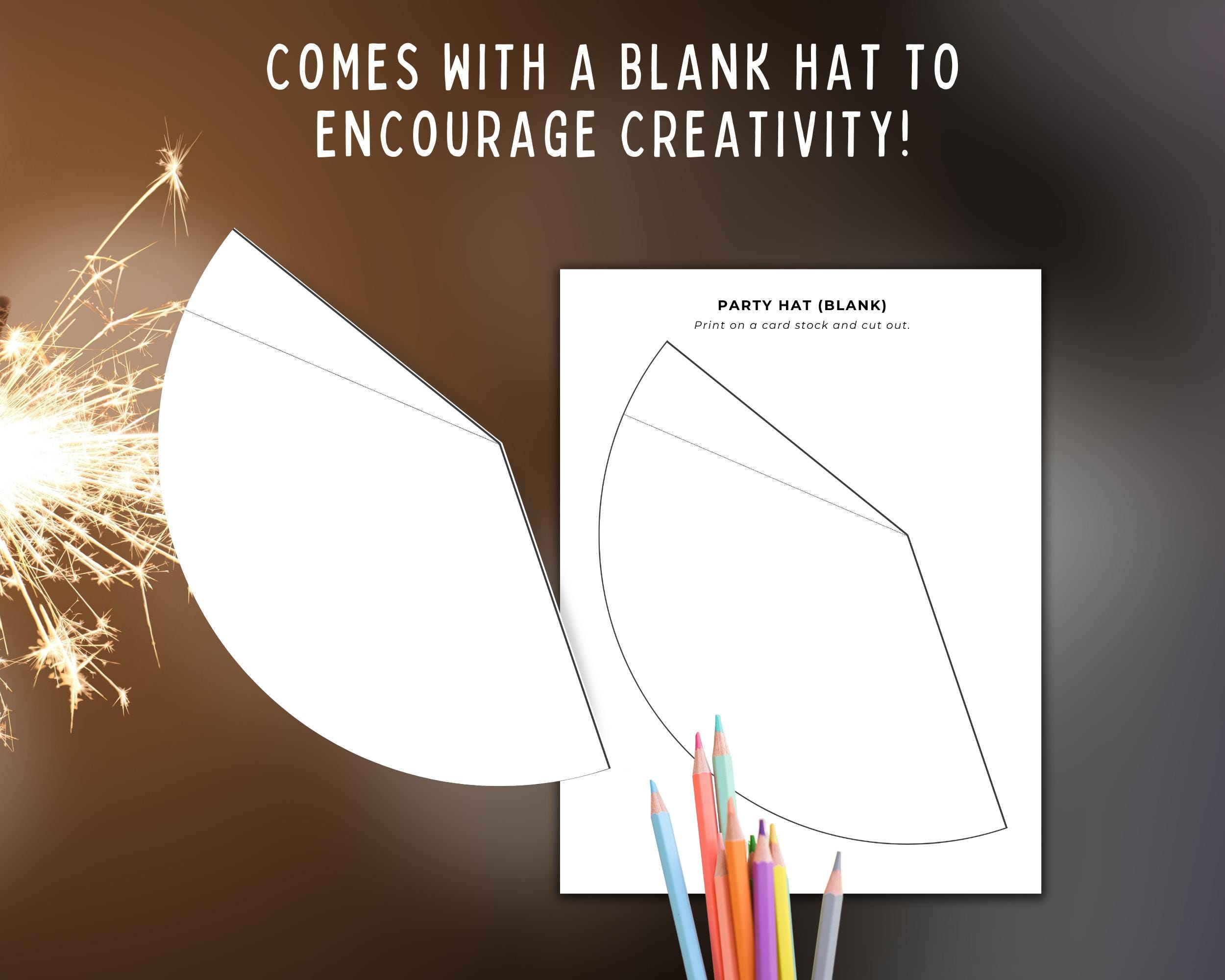New Years Coloring Party Hat Printable, New Years Printable, New Years ...