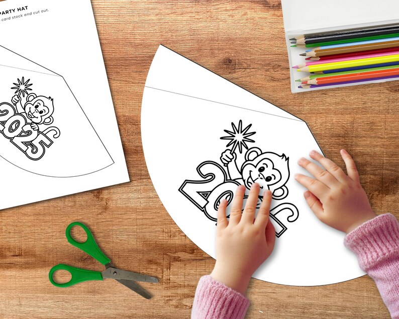 New Years Coloring Party Hat Printable, New Years Printable, New Years ...
