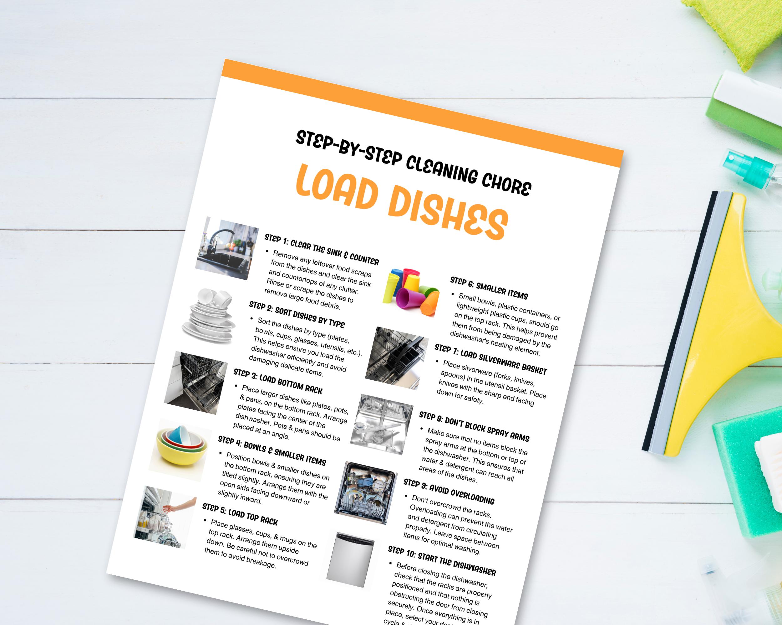 Step-by-step Dishes Chore Printable, Young Adult Guides, Independent ...