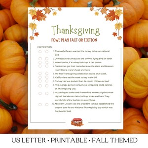 Thanksgiving Fact or Fiction Printable - Etsy