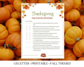 Thanksgiving Fact or Fiction Game: Printable Holiday Activity (digital ...