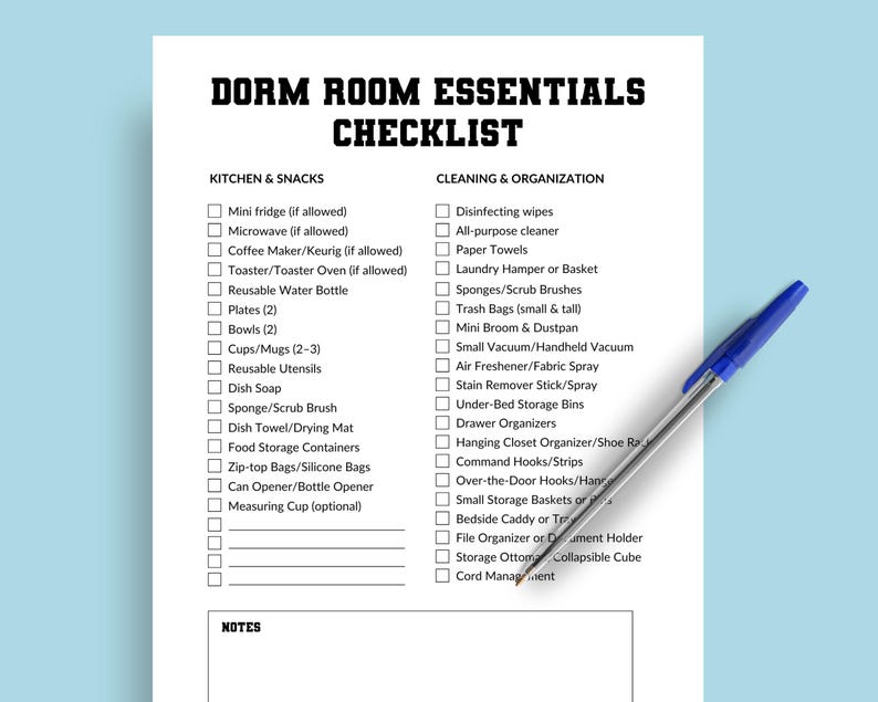 Dorm Room Essentials Checklist Printable, Moving Checklist, Freshman ...
