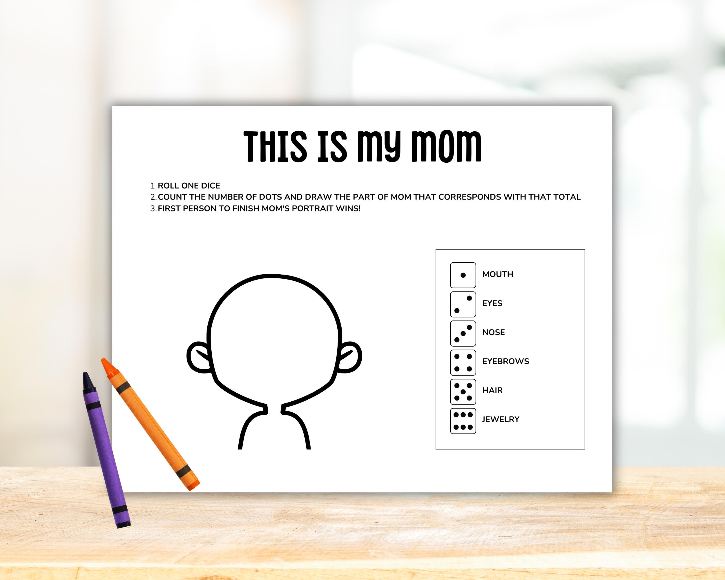 Mom Drawing Dice Game Printable, Mother's Day Games, Mother's Day ...