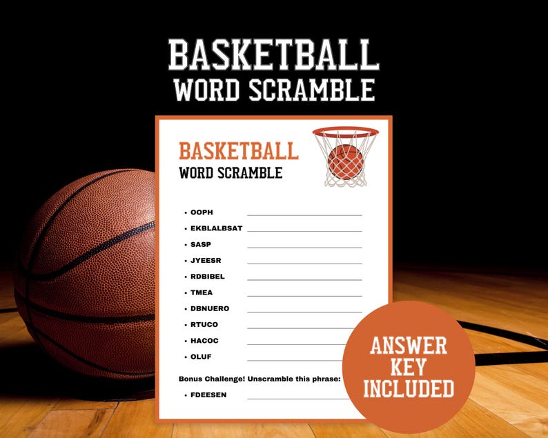 Basketball Word Scramble Game Printable, Sports Fan, Trivia Night ...
