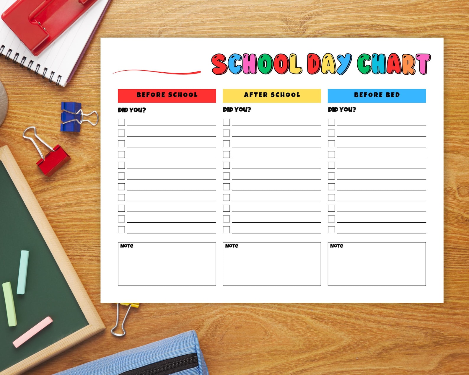School Day Checklist, Daily Routine Chart for Kids (PDF) - Etsy