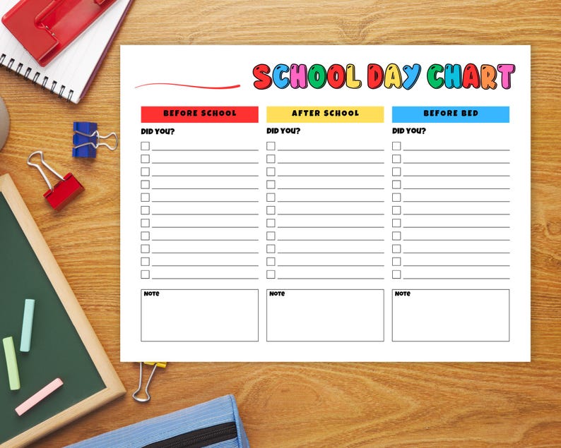 School Day Checklist, Daily Routine Chart for Kids (PDF) - Etsy