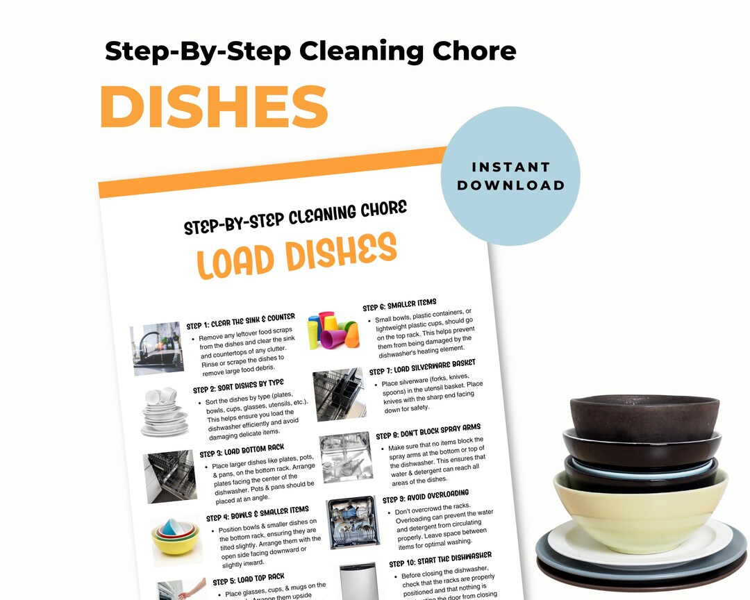 Step-by-step Dishes Chore Printable, Young Adult Guides, Independent ...