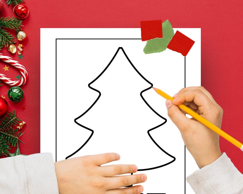 Christmas Torn Paper Craft Printable, Cut and Paste Craft, Christmas ...