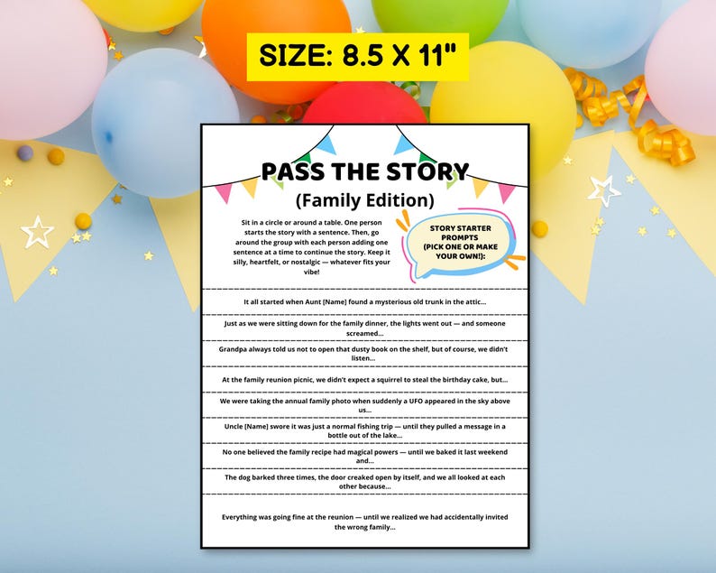 Family Reunion Pass the Story Game Printable, Reunion Games, Family ...