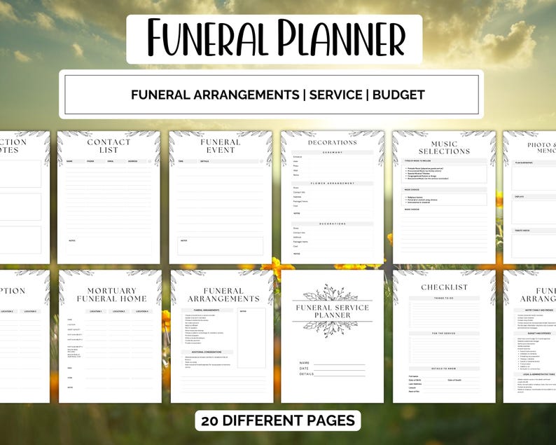Funeral Service Planner Printable, Memorial Organizer (digital Download ...
