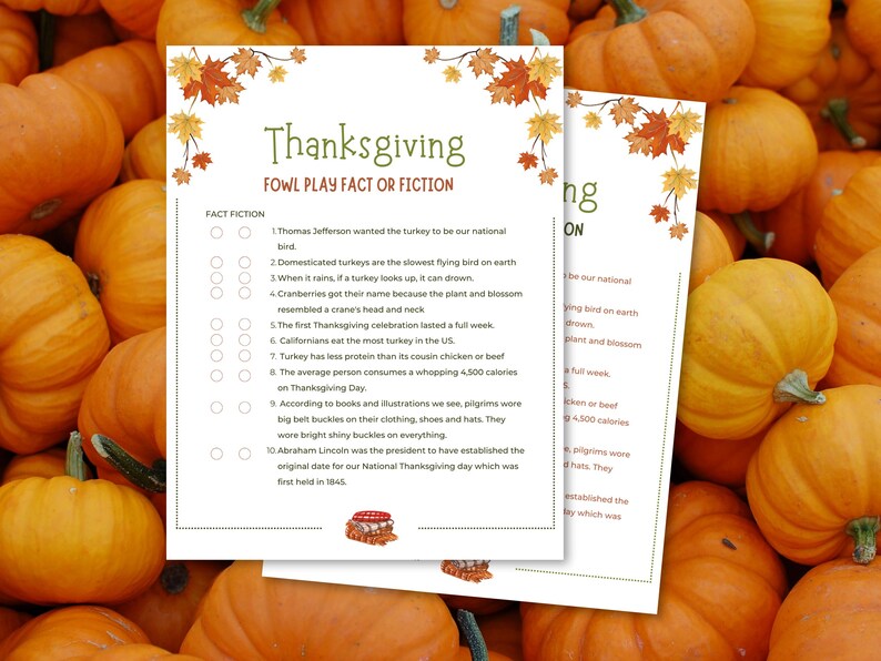 Thanksgiving Fact or Fiction Printable - Etsy
