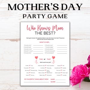 Who Knows Mom Best Game Printable, Group Games, Mother's Day Game ...