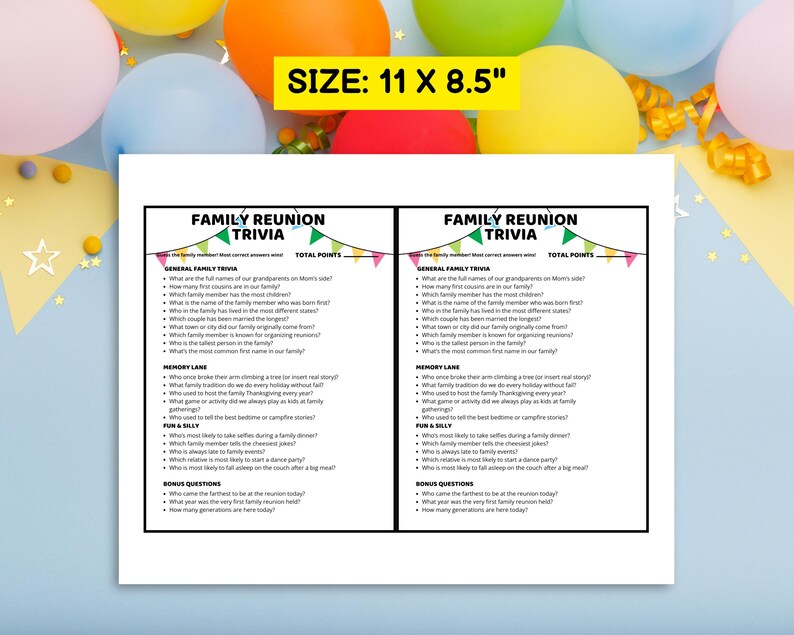 Family Reunion Trivia Game Printable, Reunion Games, Family Reunion ...