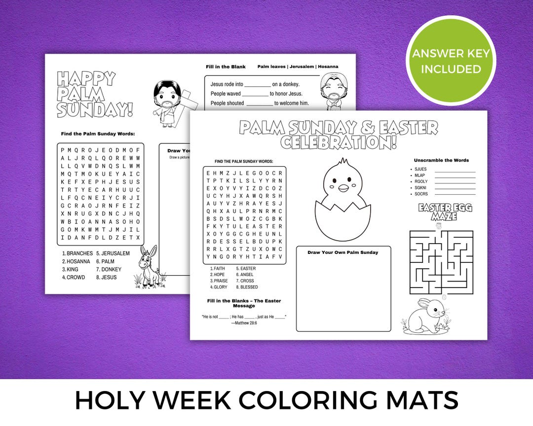 Holy Week Coloring Placemat Printable, Palm Sunday Activity, Easter ...