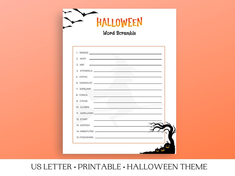 Halloween Word Scramble Printable, Halloween Activity, Family Fun - Etsy