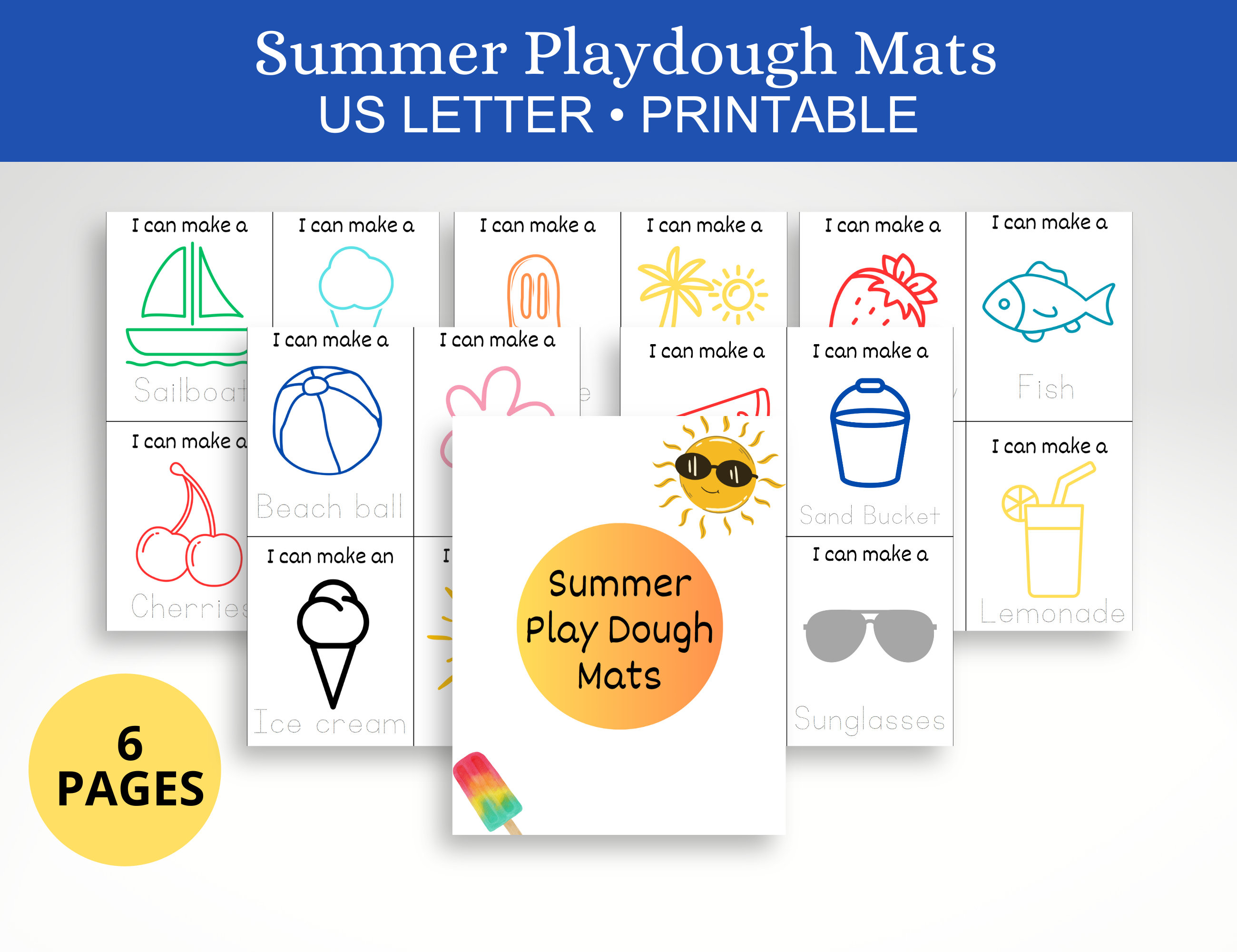 Summer Play Dough Mats, Fine Motor Skills (printable) - Etsy