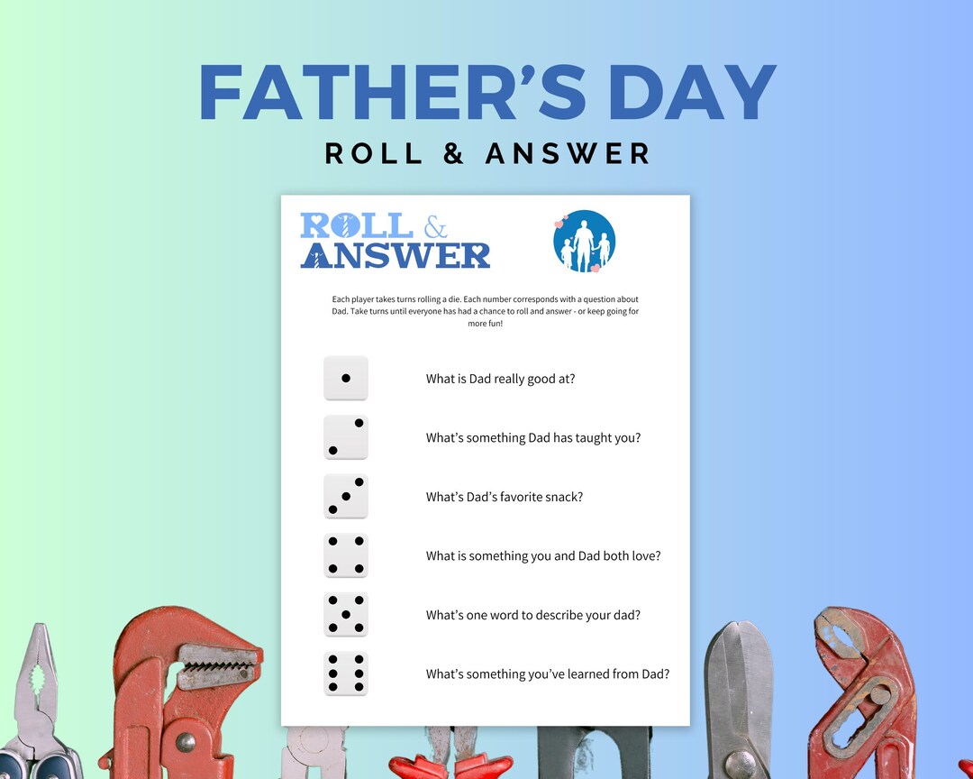 Father's Day Roll and Answer Game Printable, Fun Father's Day, Family ...