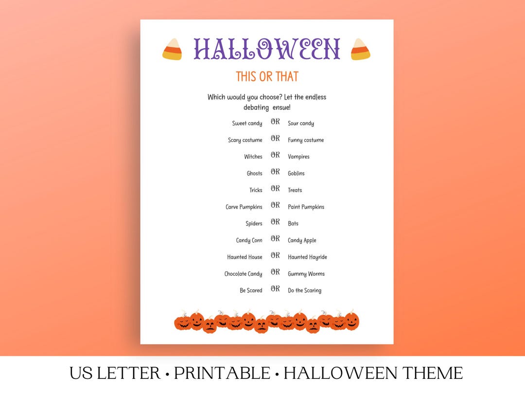 Halloween This or That Printable, Halloween Activity, Family Fun - Etsy