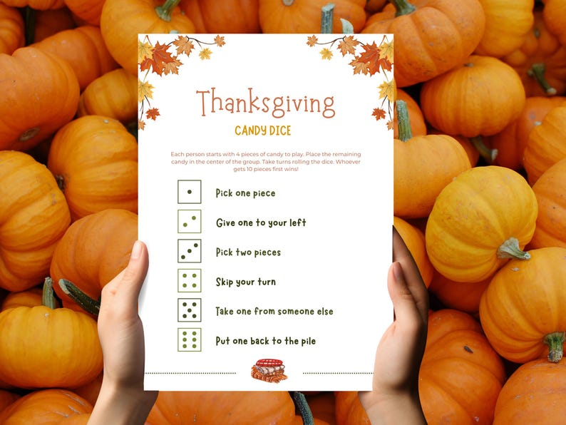 Thanksgiving Candy Dice Game Printable - Etsy