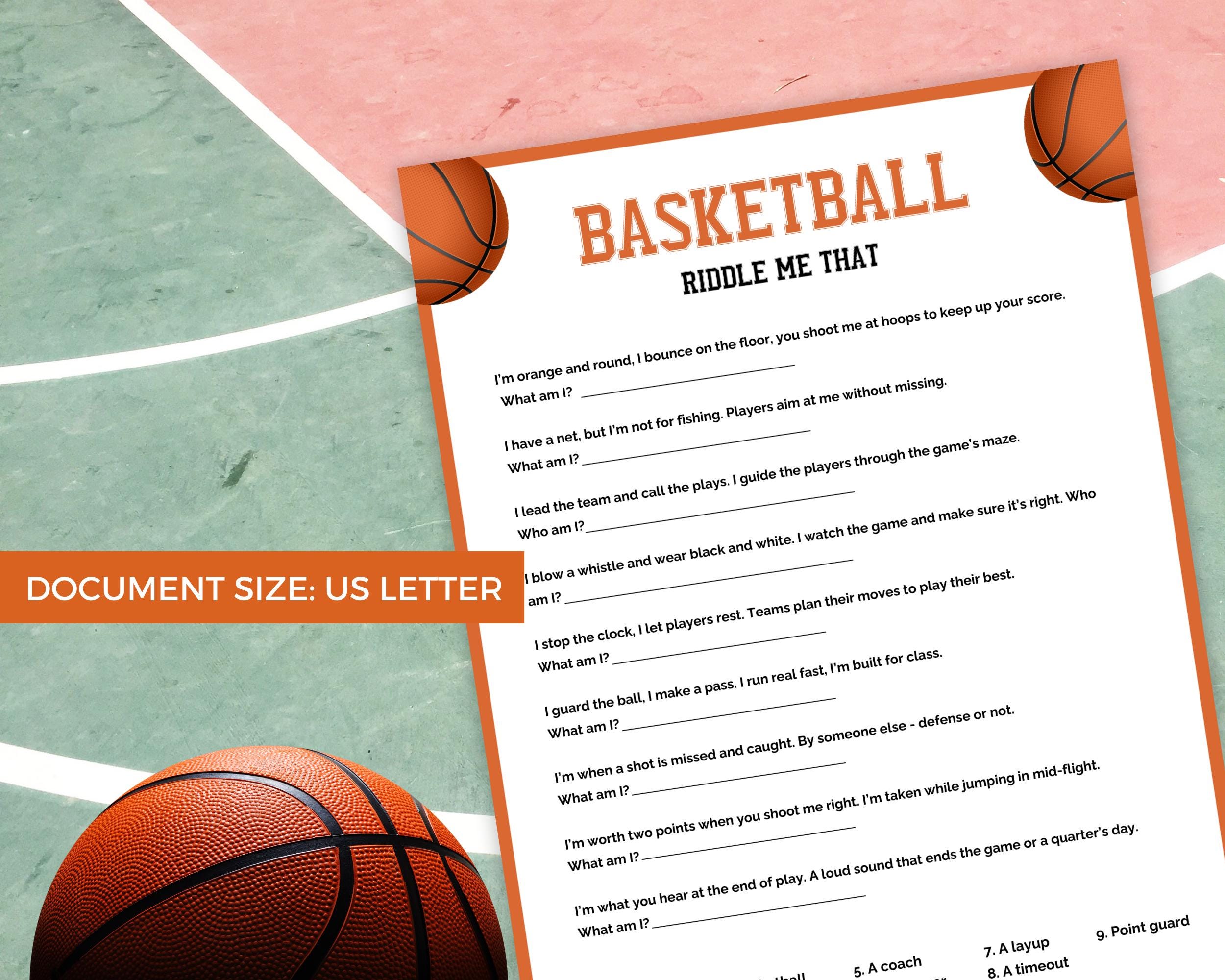 Basketball Riddles Game Printable, Sports Fan, Trivia Night, March ...